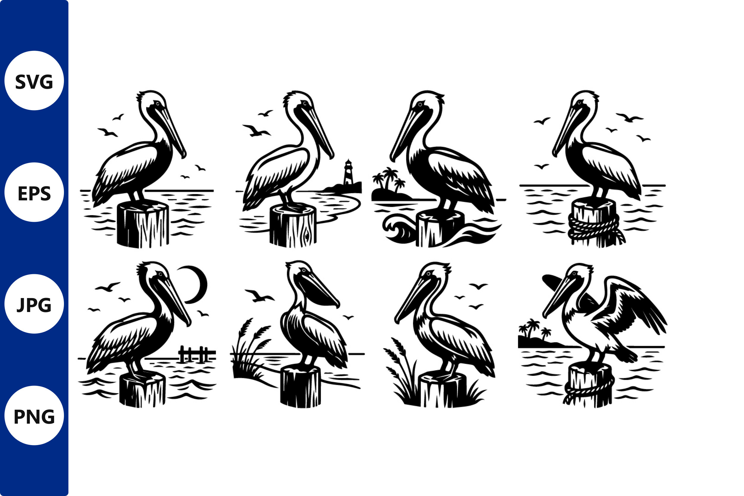 Vector Art Pelican on a Post Set of Graphic by Cute Things · Creative ...