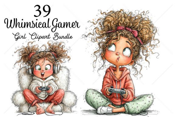 Whimsical Gamer Girl Clipart Bundle Graphic by Lazy Panda · Creative ...