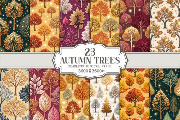 Autumn Trees Seamless Pattern Bundle Graphic by Vectornest12 · Creative ...