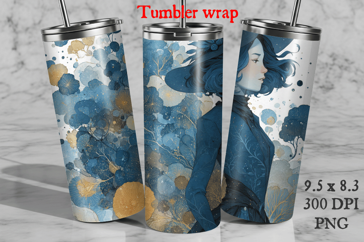Blue Elegance Woman Tumbler Wrap PNG Graphic by emailtemplate ...
