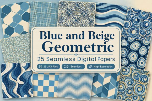 Blue and Beige Geometric Paper Graphic by T.D. House · Creative Fabrica