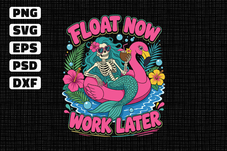 Float Now Work Later Skeleton Mermaid Graphic by SilhouetteStyle ...