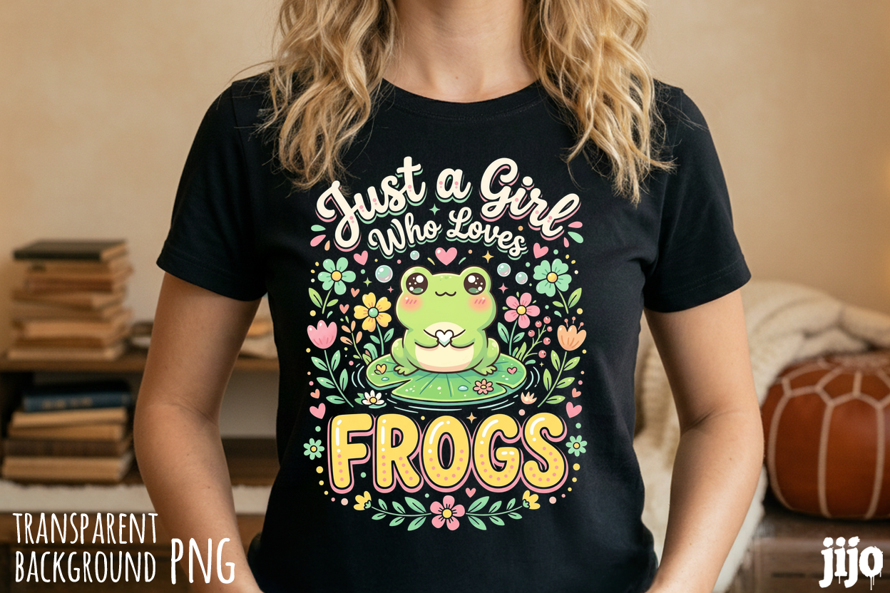 Girl Loves Frogs Cute PNG Graphic by jijopero · Creative Fabrica