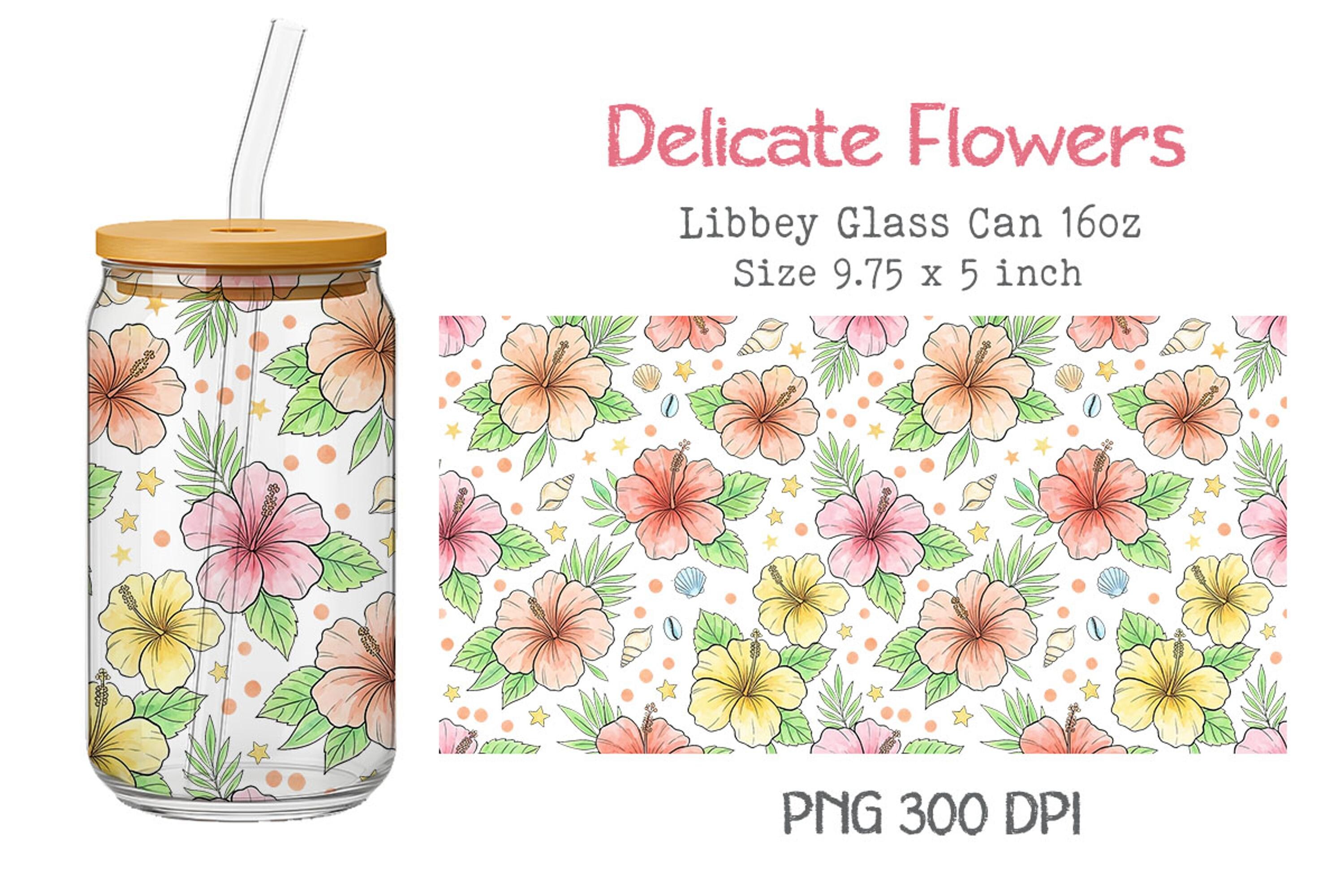 Hibiscus Flower 16oz Glass Can Wrap Graphic by Foxmia · Creative Fabrica