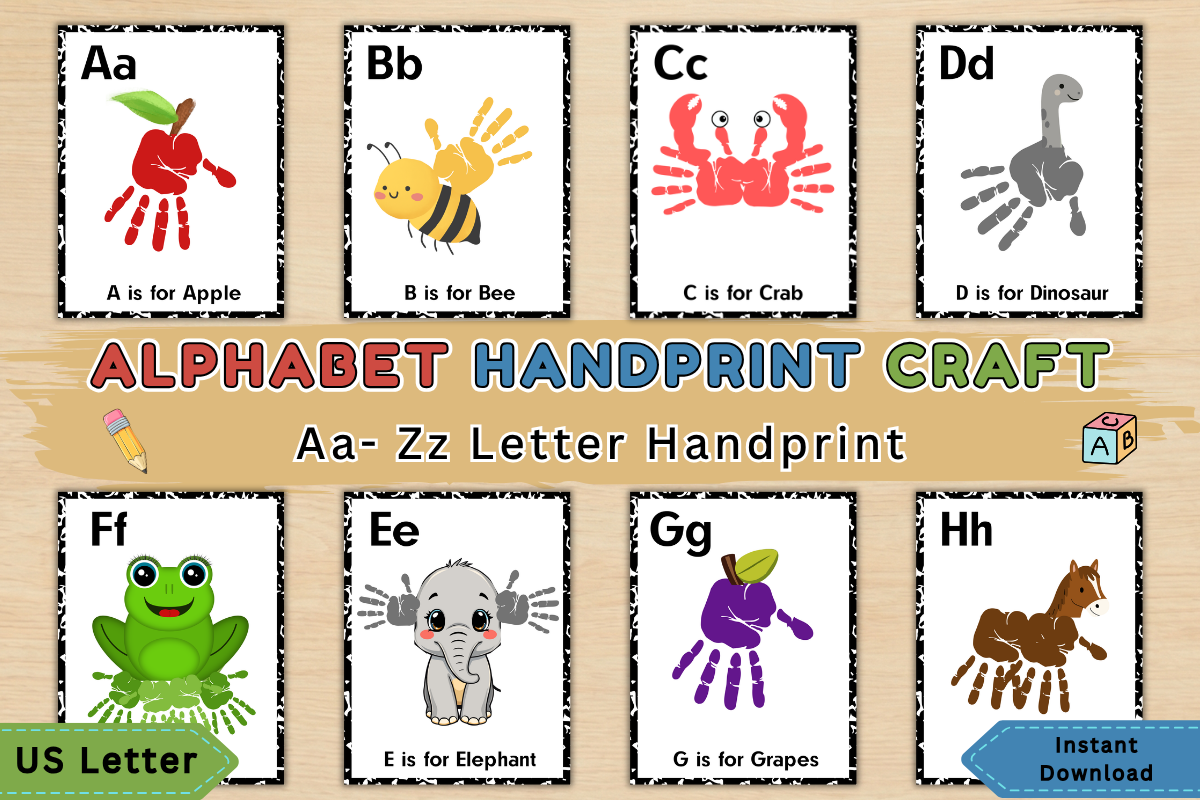Kids a-Z Handprint Letter Craft Pages Graphic by SpreadsheetsHub ...