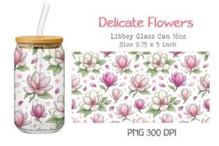 Magnolias Flower 16oz Glass Can Wrap Graphic by Foxmia · Creative Fabrica