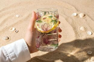 Magnolias Flower 16oz Glass Can Wrap Graphic by Foxmia · Creative Fabrica