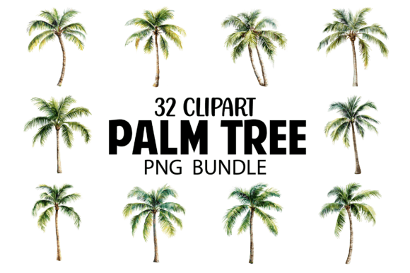 Palm Tree Watercolor Clipart Bundle PNG Graphic by CockPit · Creative ...