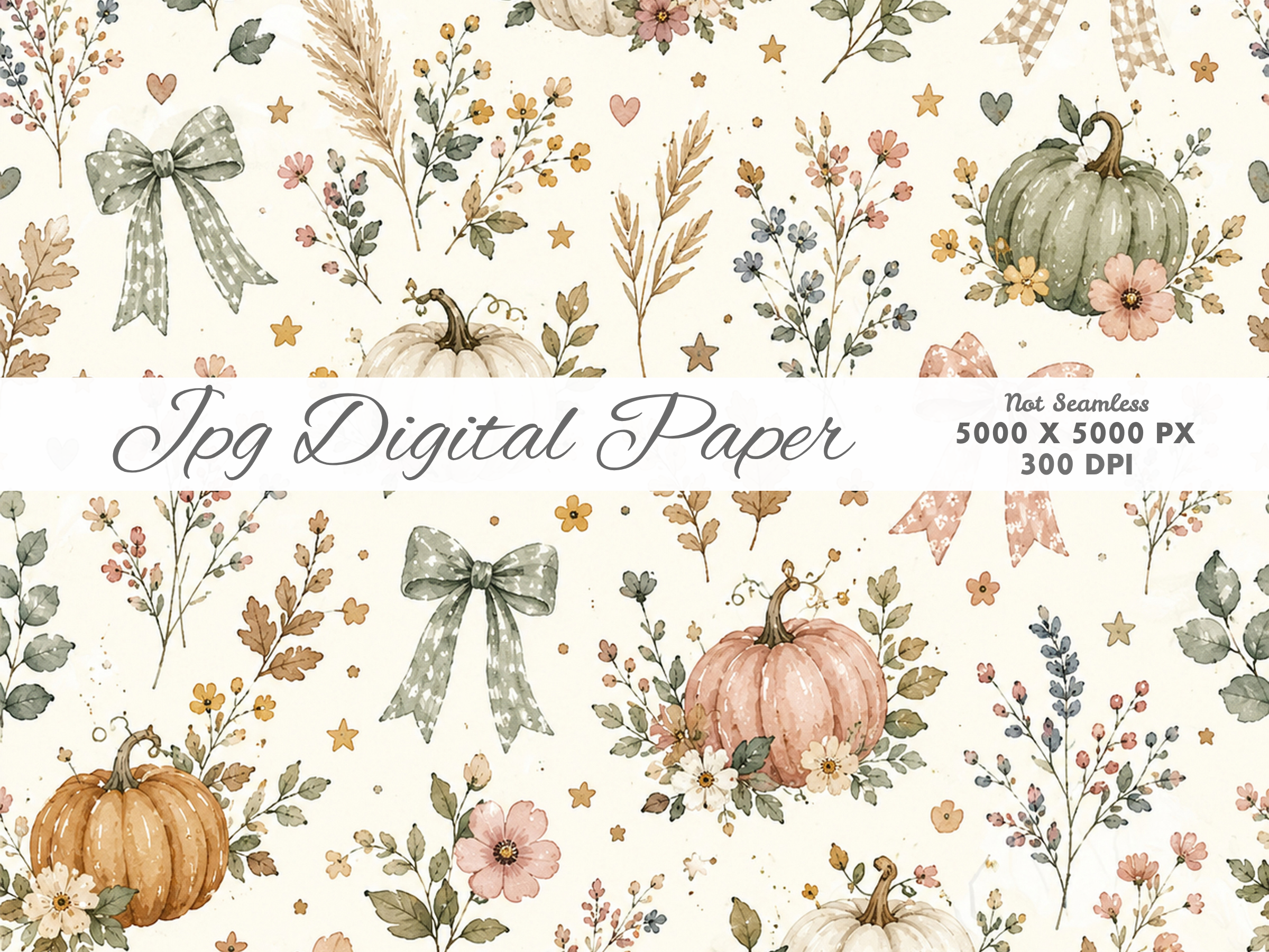 Pastel Pumpkin Bow Pattern Digital Paper Graphic by Craftcity ...