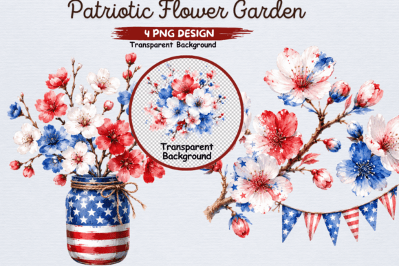 Patriotic Flower Garden Clipart PNG, Red Graphic by Craftoria ...