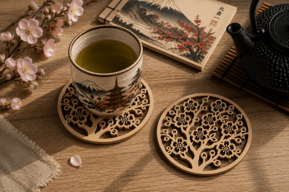 Sakura Cherry Blossom Coaster, SVG · Creative Fabrica