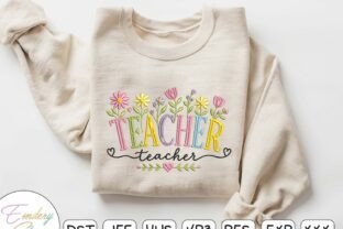 TEACHER Floral Embroidery Design · Creative Fabrica