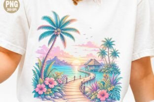 Tropical Beach Sunset PNG, Palm Tree Graphic by Craft Palette ...
