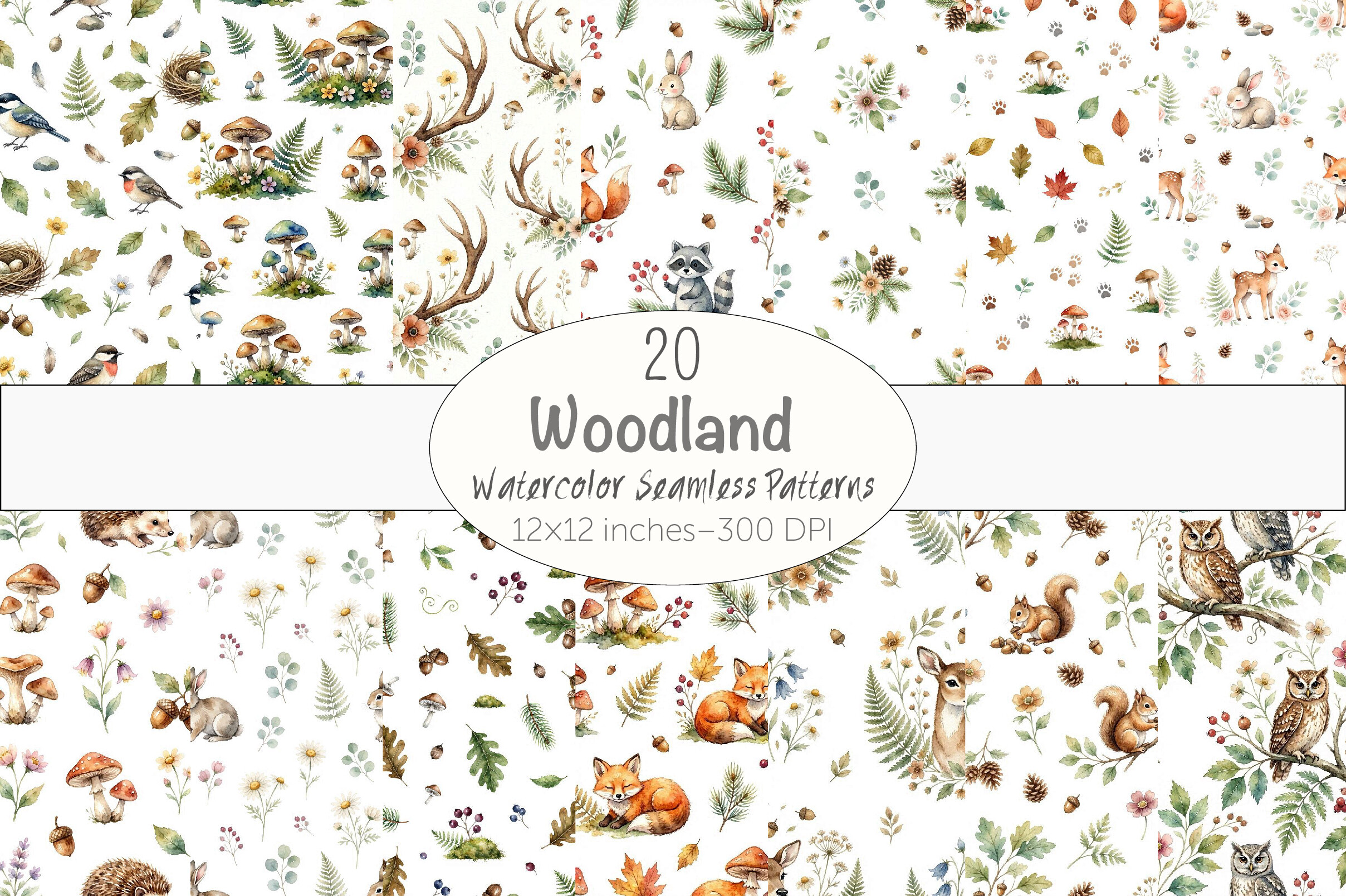 Woodland Watercolor Seamless Patterns Graphic by Design Market ...