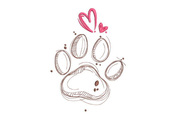 Artistic Sketched Paw Print with Hearts · Creative Fabrica