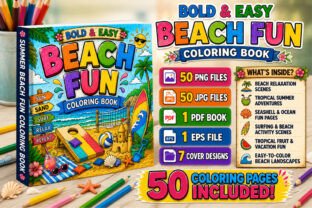 Bold & Easy Beach Fun Coloring Pages Graphic by TintZelo · Creative Fabrica