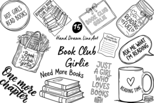 Book Club Girlie Hand Drawn Line Art Gráfico por CraftsyCraftersStudio ...