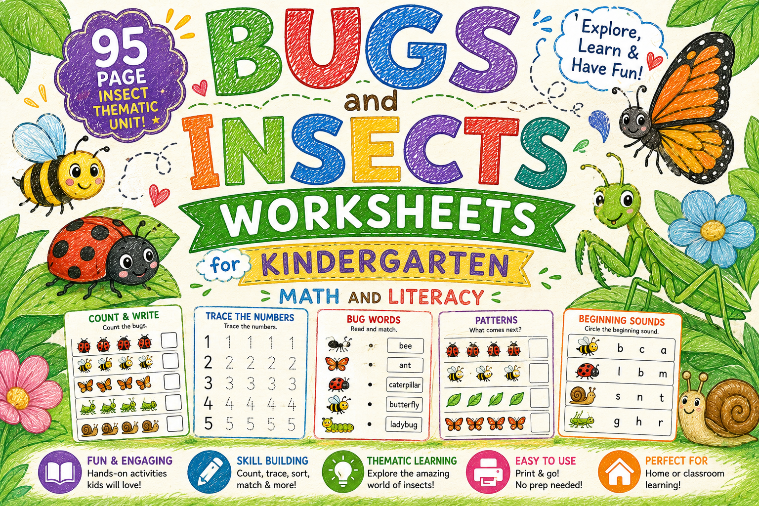 Bugs and Insects Worksheets for K Graphic by luminalearninghouse ...