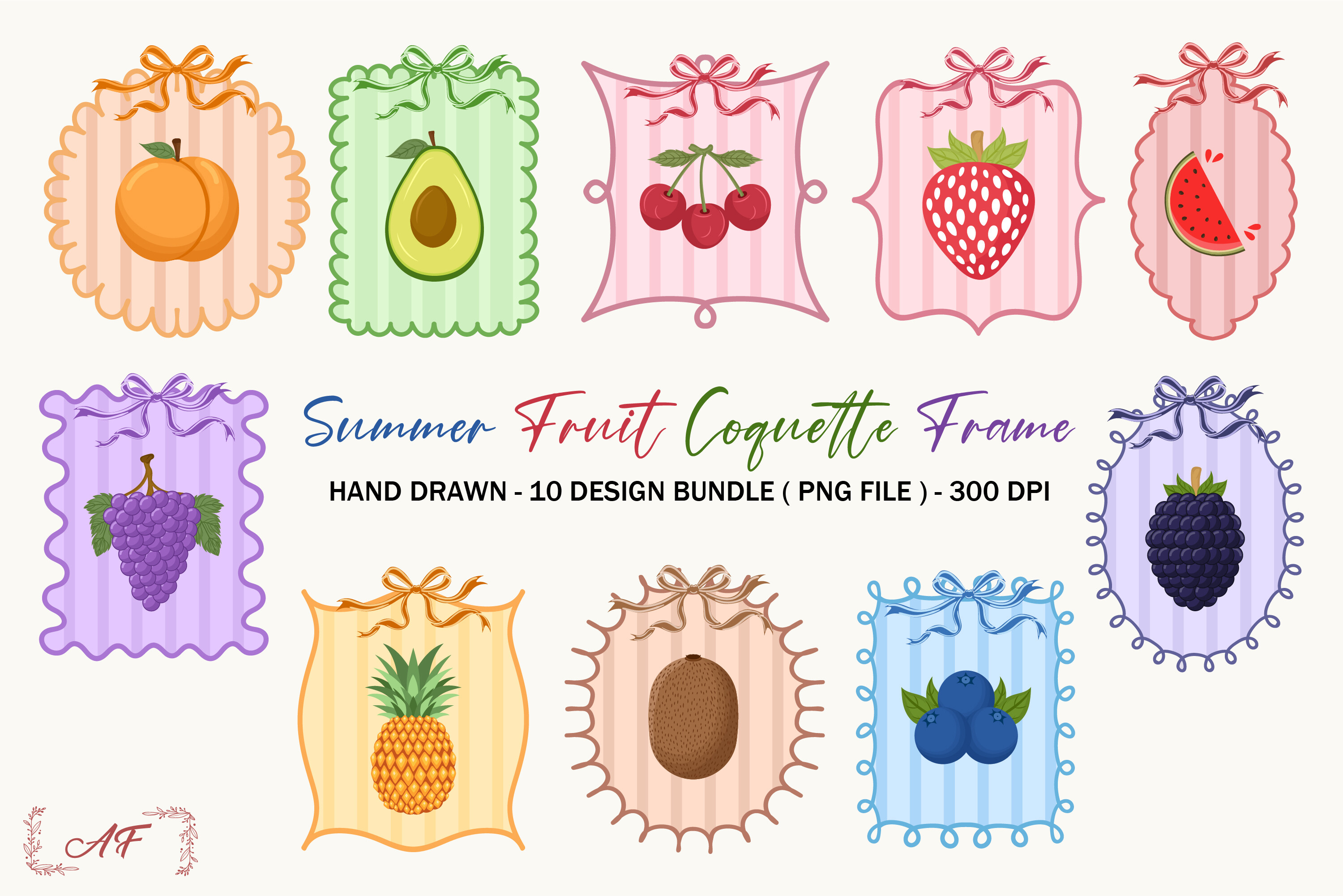 Coquette Summer Fruit Frame Bundle Png Graphic by ART Fanatic ...