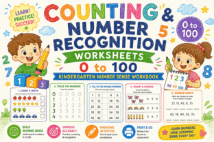 Counting & Number Recognition Worksheets Graphic by luminalearninghouse ...