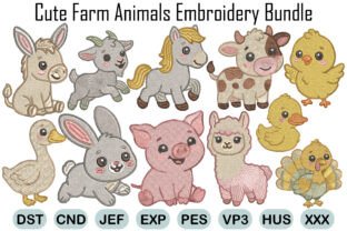 Cute Farm Animals Embroidery Bundle · Creative Fabrica