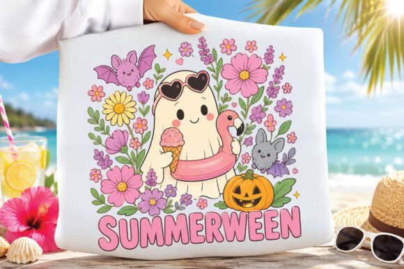 Cute Pink Floral Ghost Summerween PNG Graphic by Craftoria Studio ...