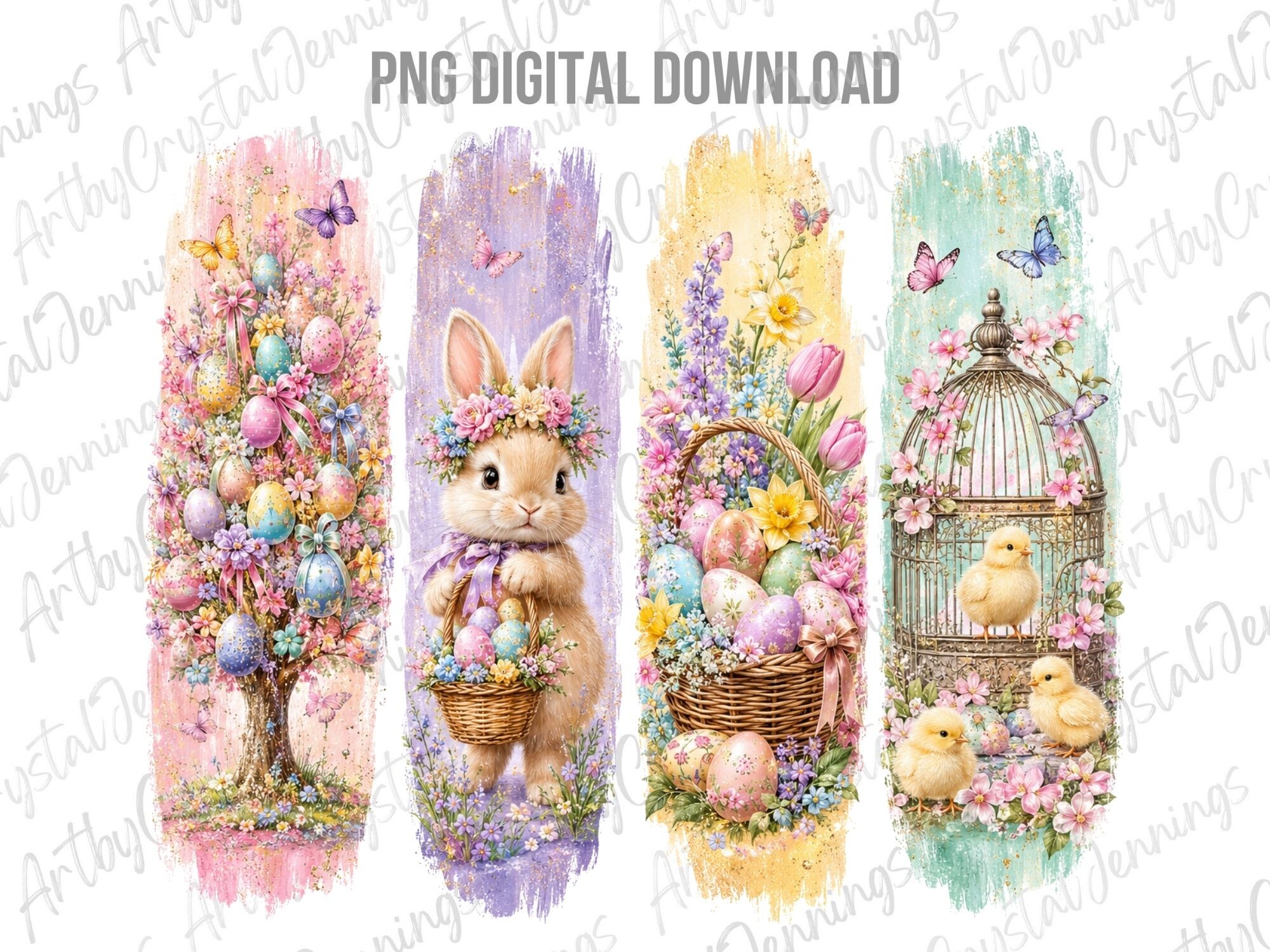 Easter Watercolor Bunny Egg Brushstroke Graphic by ArtbyCrystalJennings ...