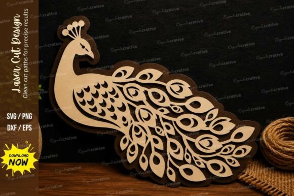 Elegant Peacock Bird Decor Laser Cut SVG · Creative Fabrica