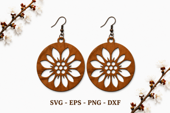 Floral Swirl Wooden Earrings Laser Cut · Creative Fabrica