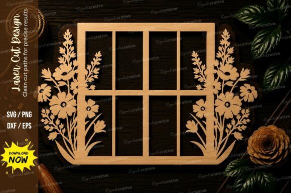 Floral Window Garden Scene Laser Cut SVG · Creative Fabrica