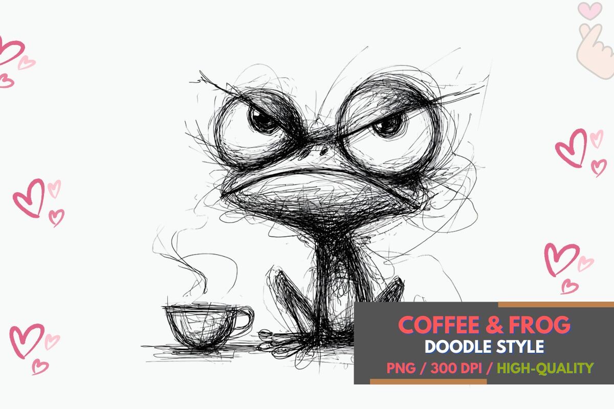 Funny Frog Coffee Doodle PNG Clipart Graphic by Murmeo Designs ...