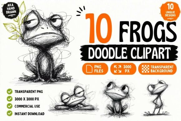 Funny Frog Doodle PNG Clipart Bundle Graphic by Murmeo Designs ...