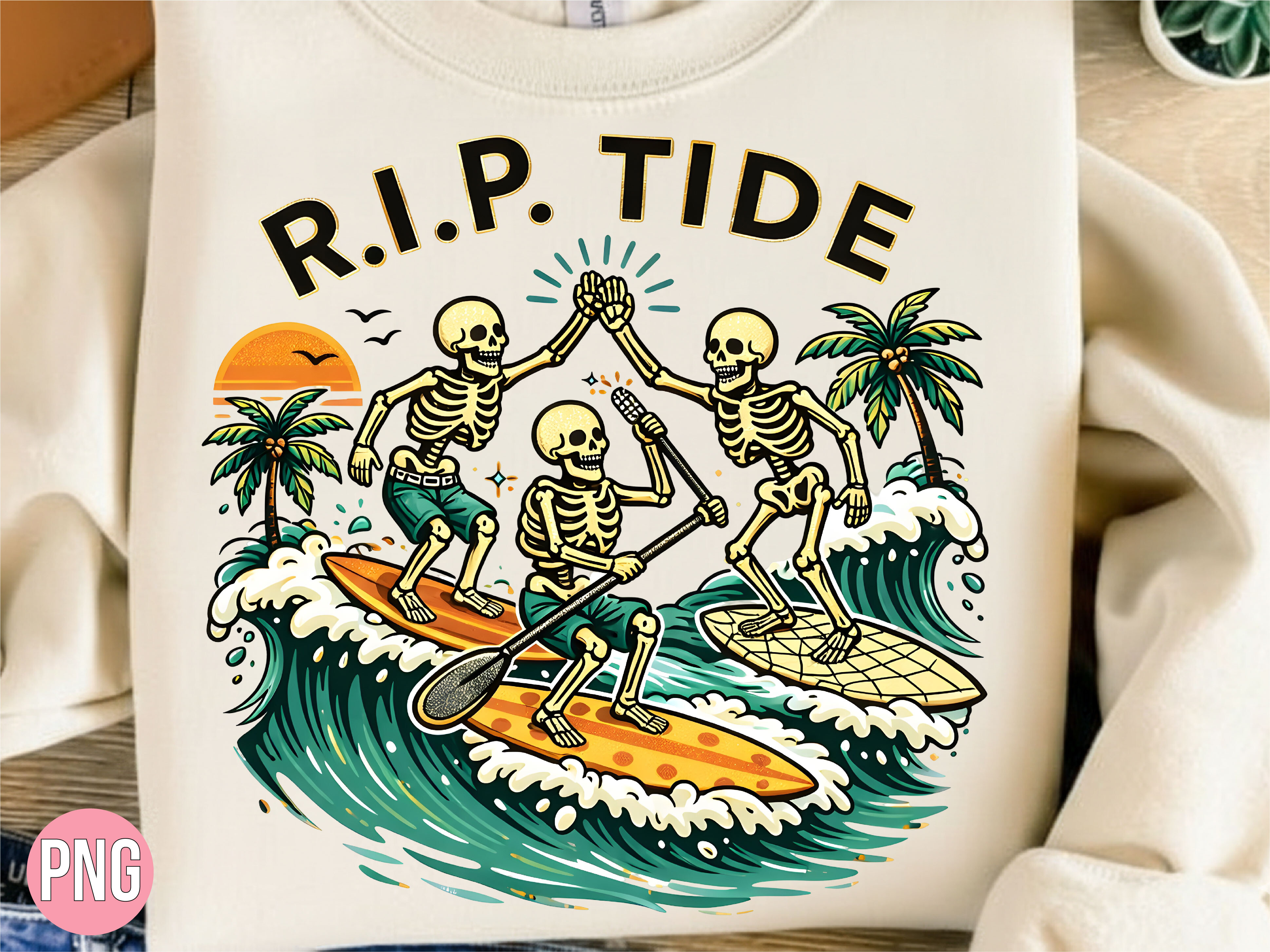Funny RIP Tide Skeleton Surfing PNG Graphic by Moon Digital · Creative ...