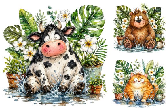 Funny Splashing Animal Clipart Bundle Graphic by Aspect_Studio ...