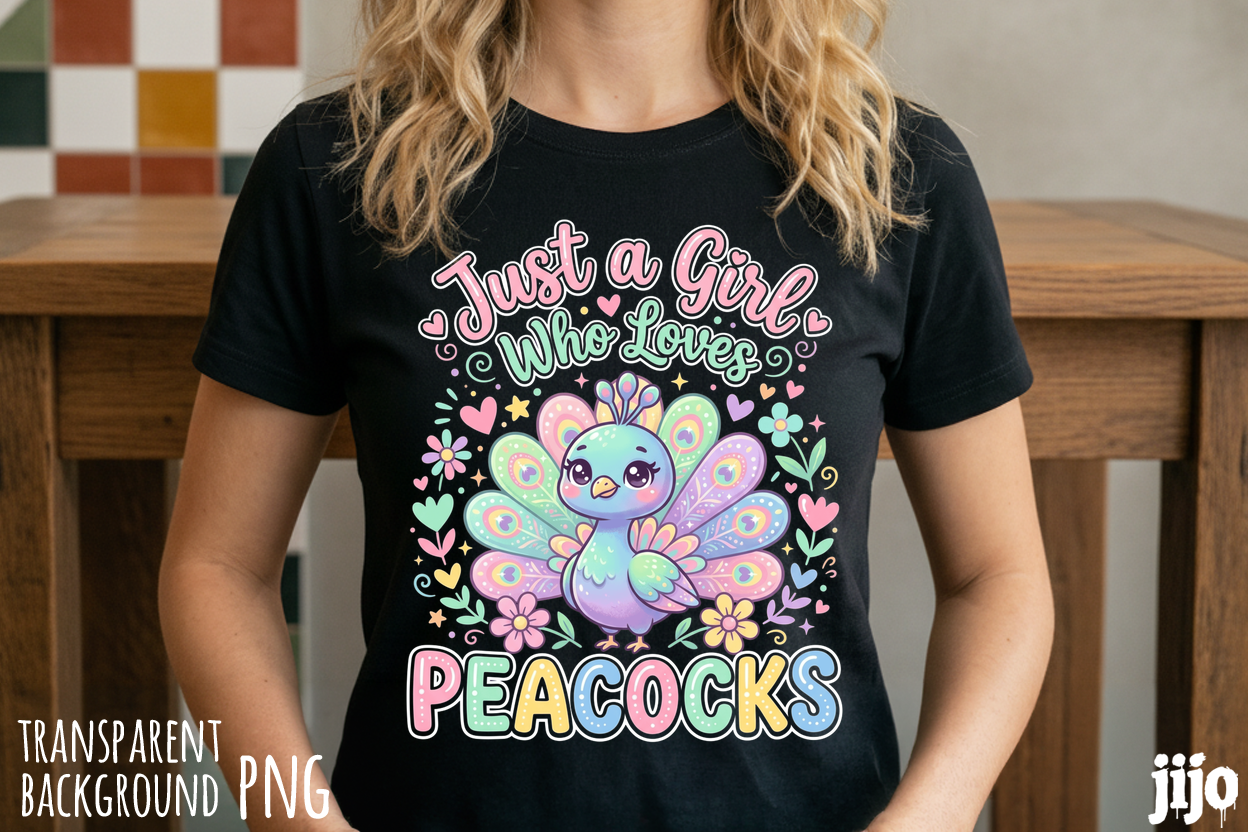Girl Loves Peacocks Pastel PNG Graphic by jijopero · Creative Fabrica