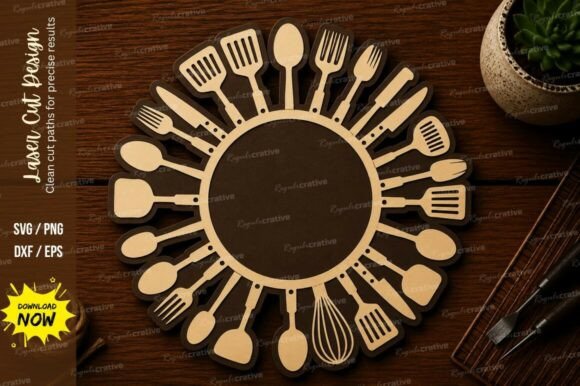 Kitchen Utensil Mandala Frame Laser Cut · Creative Fabrica