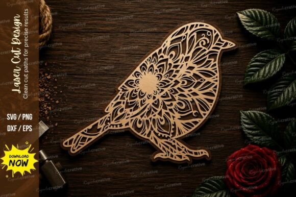 Mandala Songbird Wildlife Laser Cut SVG · Creative Fabrica