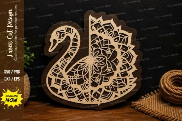 Mandala Swan Floral Decor Laser Cut SVG · Creative Fabrica