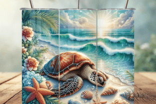 Ocean Beach Turtle Tumbler Wrap PNG Graphic by ZARA STORE · Creative ...