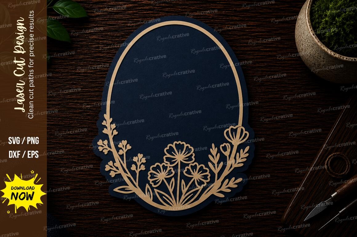 Oval Wildflower Frame Laser Cut SVG File · Creative Fabrica