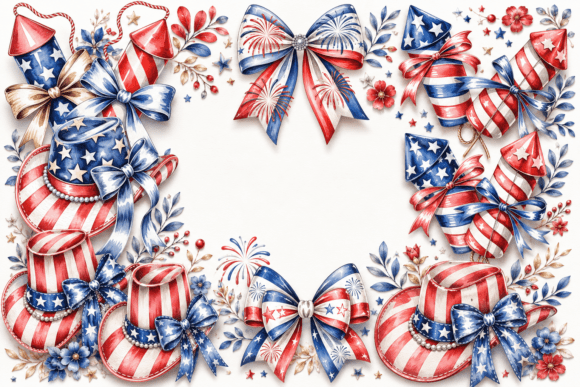 Patriotic Bows Watercolor Clipart Set Graphic by Creative Studio 55 ...