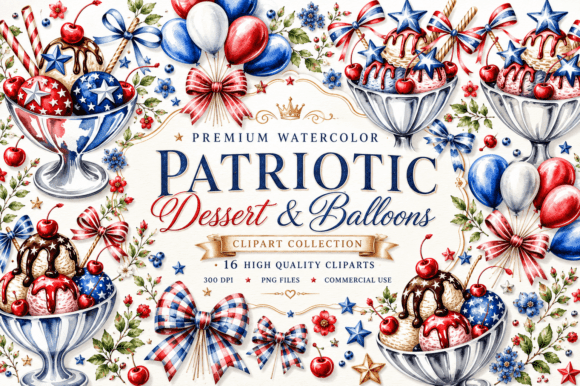 Patriotic Bows Watercolor Clipart Set Graphic by Creative Studio 55 ...