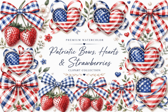 Patriotic Bows Watercolor Clipart Set Graphic by Creative Studio 55 ...