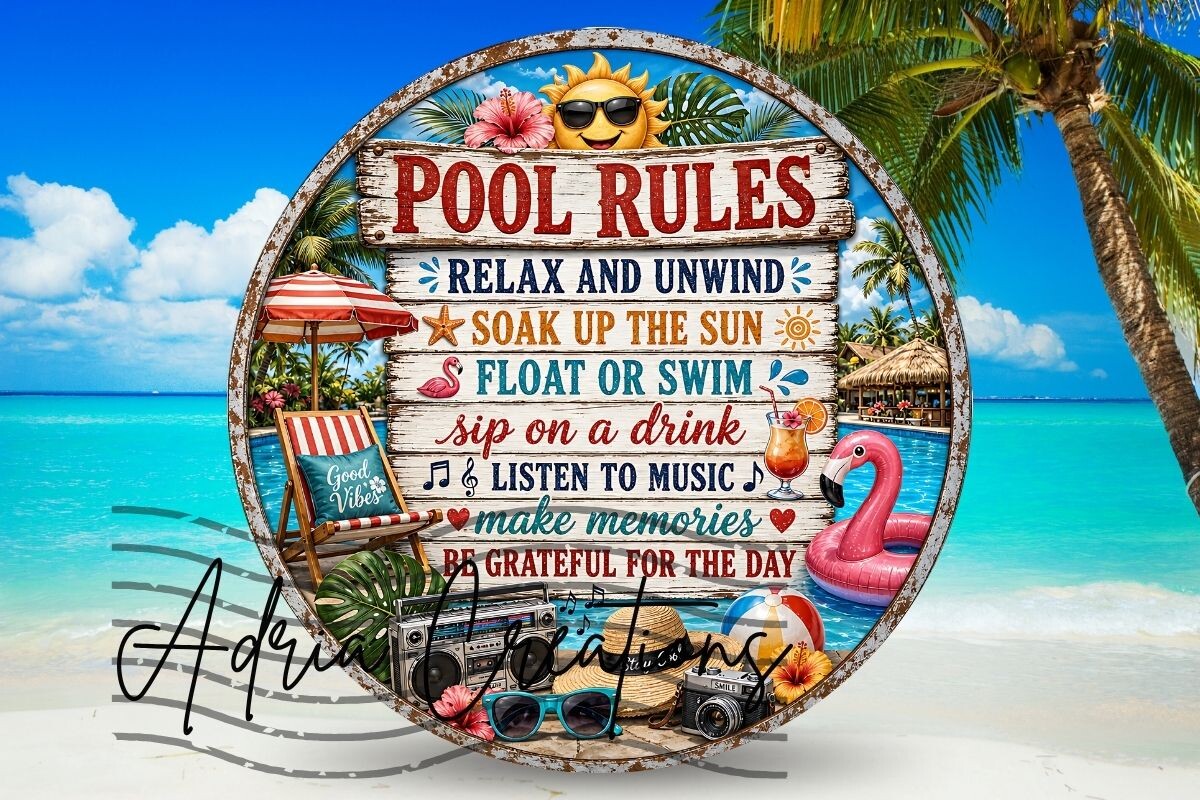 Pool Rules Door Sign, Wreath Quote Png Graphic by Adria Creations ...