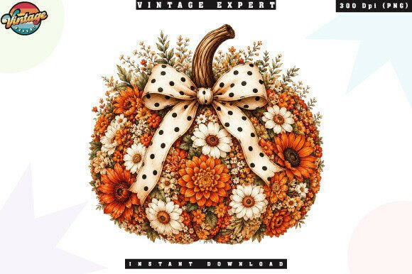 Pink Pumpkin Sunflower Autumn PNG Graphic by Vintage Expert · Creative ...