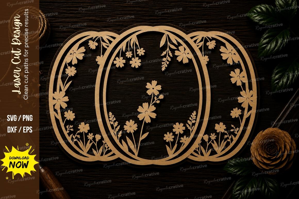 Triple Oval Floral Frame Laser Cut SVG · Creative Fabrica
