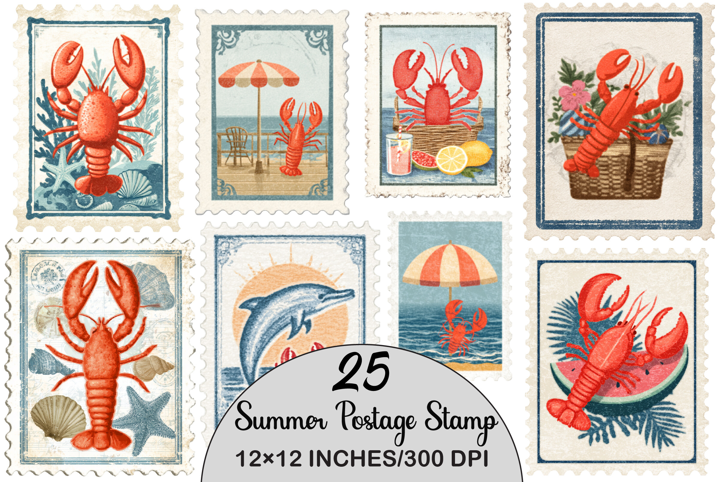 Vintage Summer Faux Postage Stamp Graphic by Creative Print · Creative ...