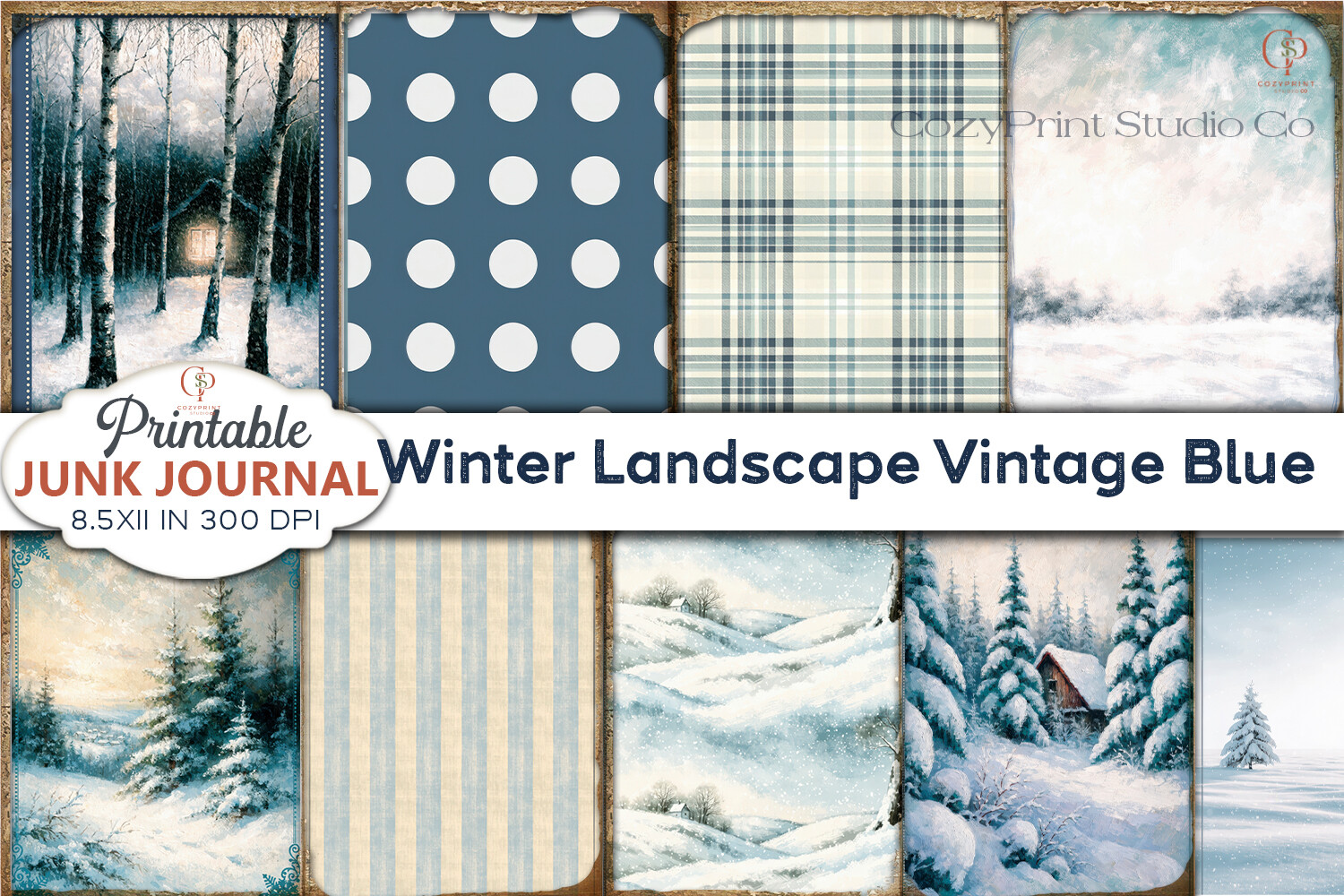 Winter Landscape Vintage Blue Background Graphic by CozyPrint Studio Co ...