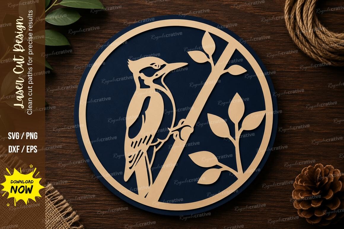 Woodpecker Bird Branch Laser Cut SVG · Creative Fabrica