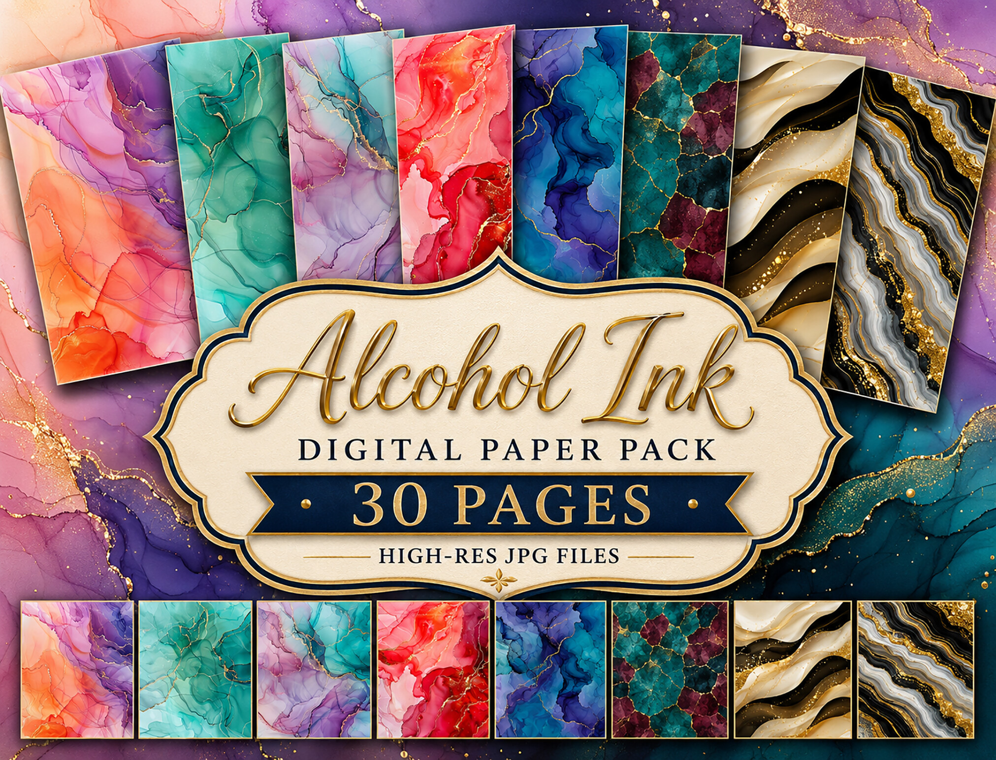 Alcohol Ink Marble Digital Paper Graphic by Attractions Artist ...